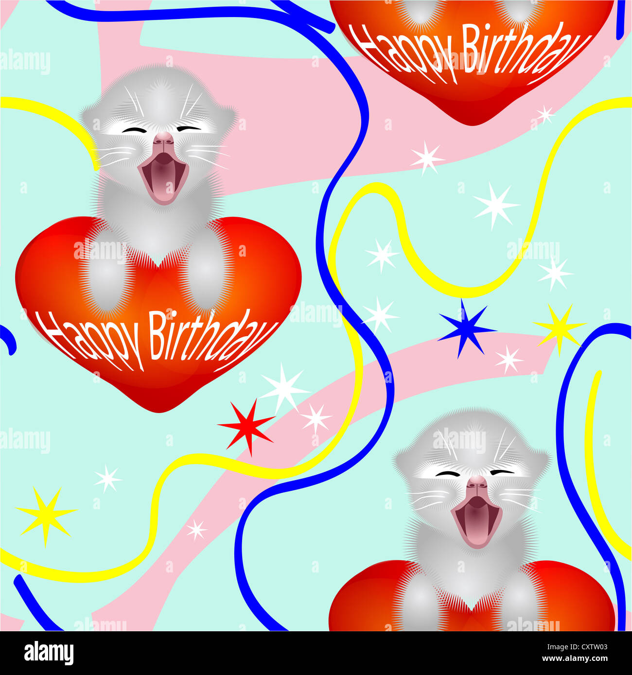 birthday seamless wrapping paper with fun cat Stock Photo - Alamy