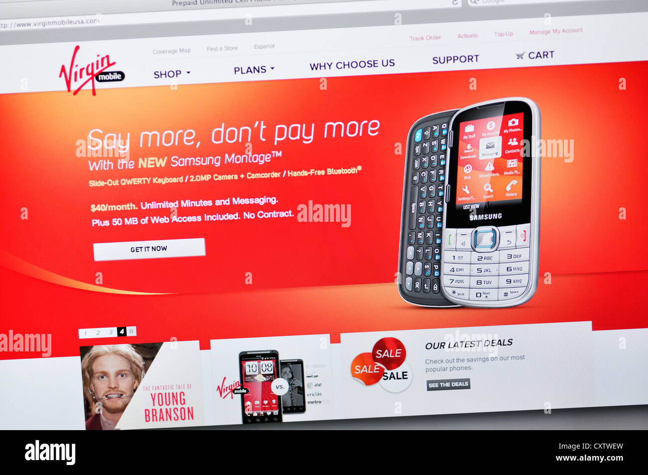 Virgin Mobile website - wireless service Stock Photo - Alamy