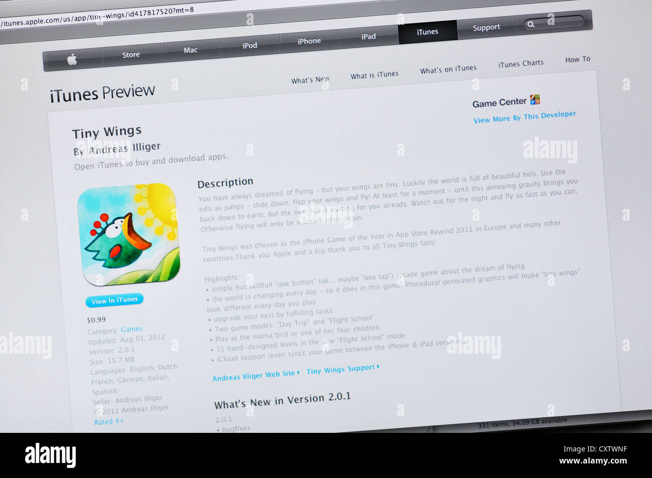 Tiny Wings app website Stock Photo - Alamy