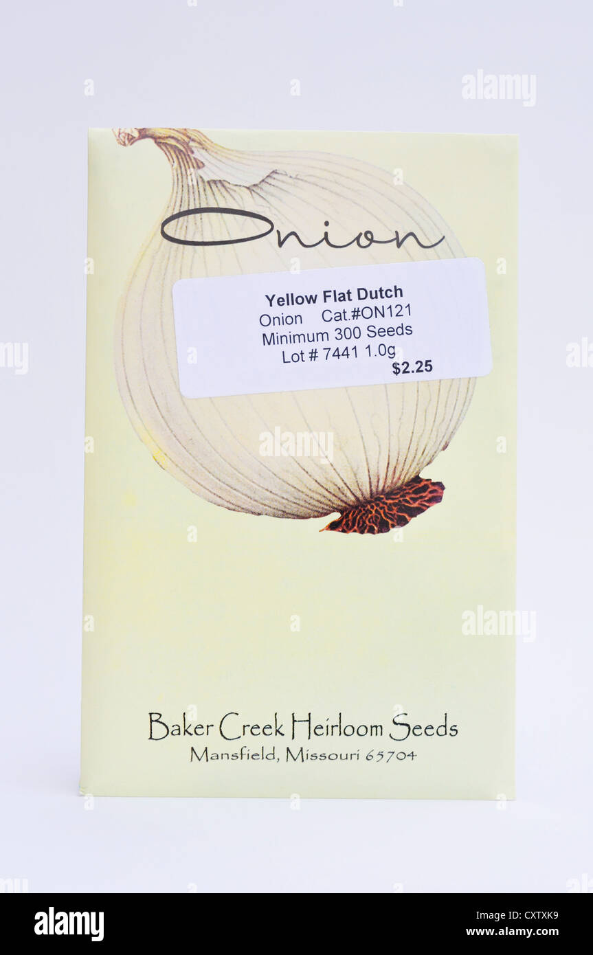 Seed packet - yellow flat Dutch onions Stock Photo - Alamy