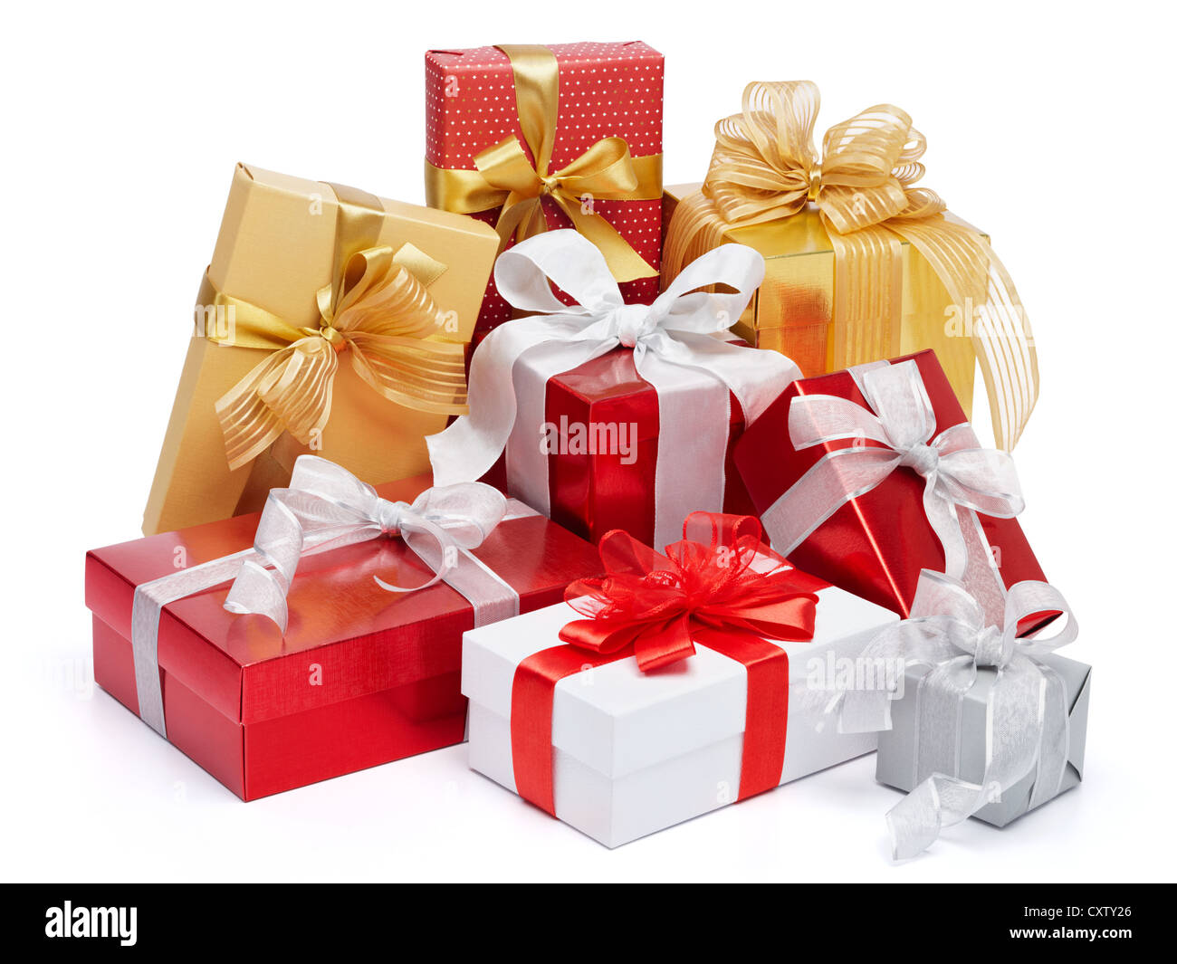 stack of presents isolated on white background Stock Photo - Alamy