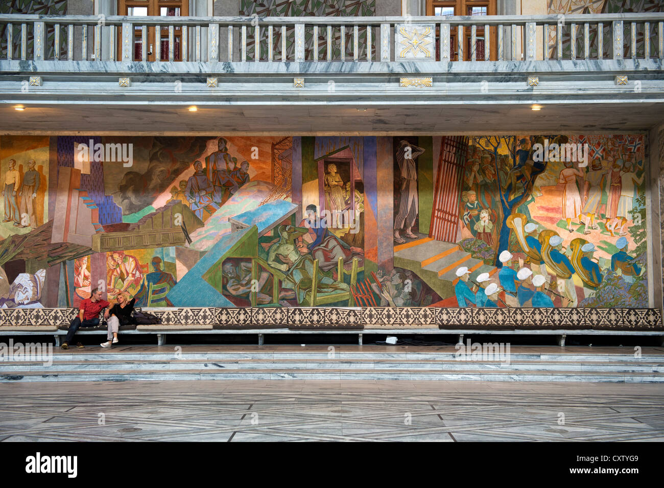 Mural Occupation Frieze by Alf Rolfsen, Central Hall of the Oslo City ...