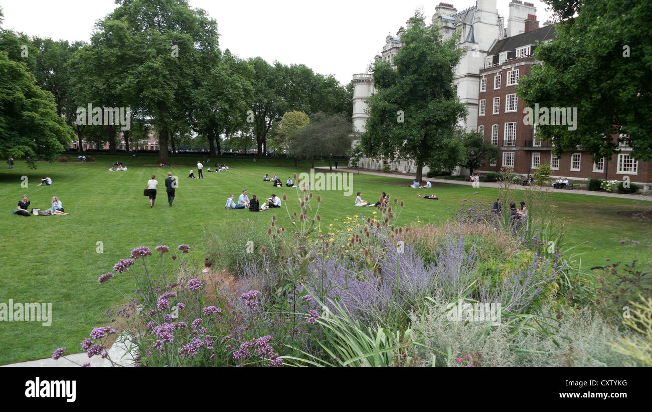 People relaxing in the Inner Temple Garden in summer in London, England Great Britain UK KATHY ...