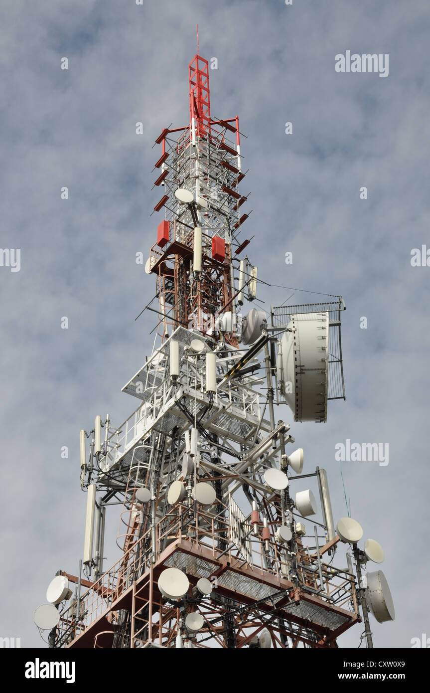 Tower with antennas, transmission systems Stock Photo - Alamy