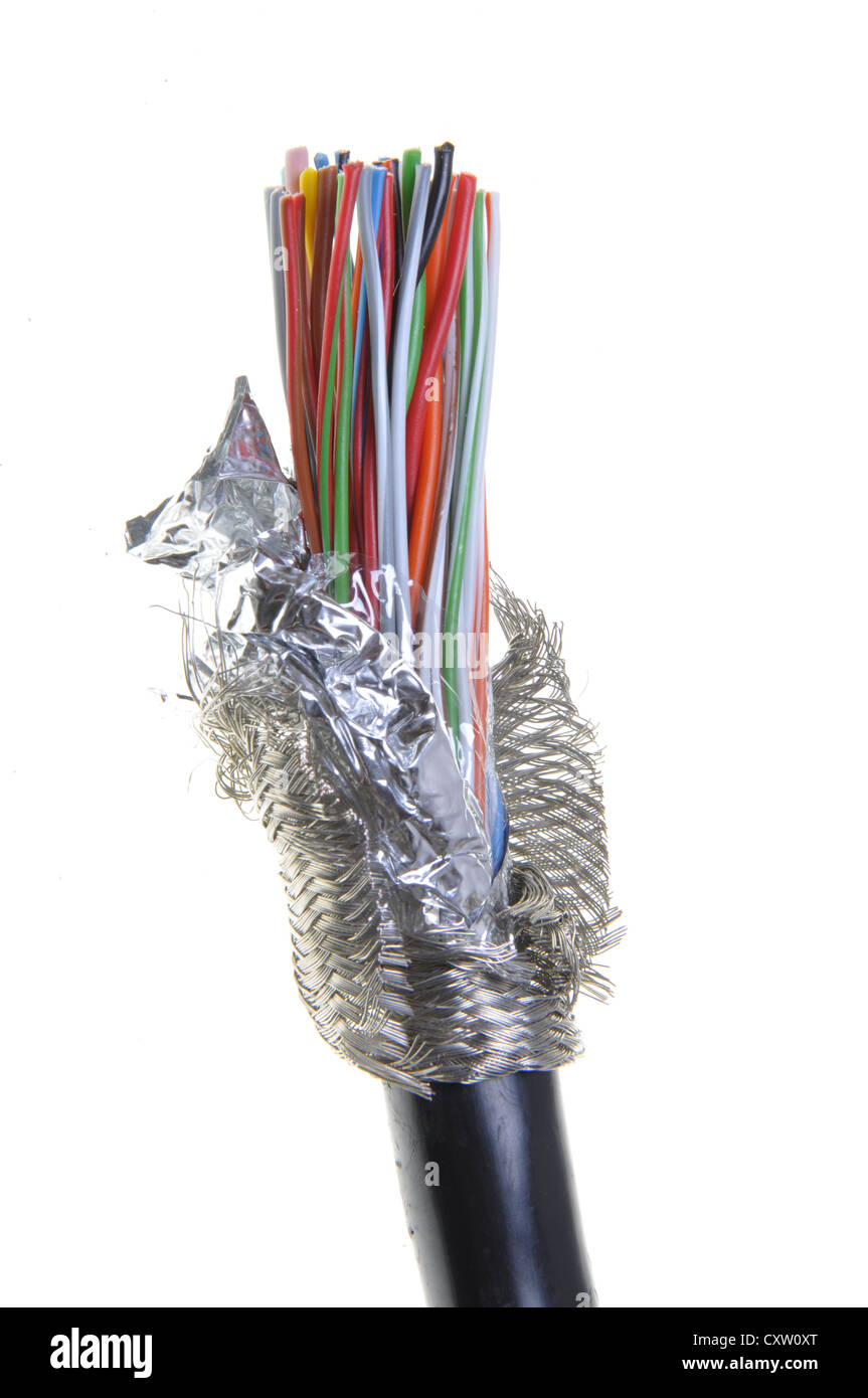 Shielded cable isolated on white background Stock Photo - Alamy