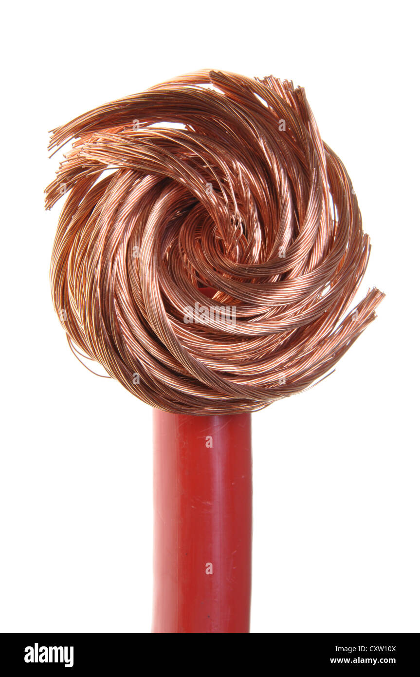 Red swirl copper cable isolated on white Stock Photo - Alamy
