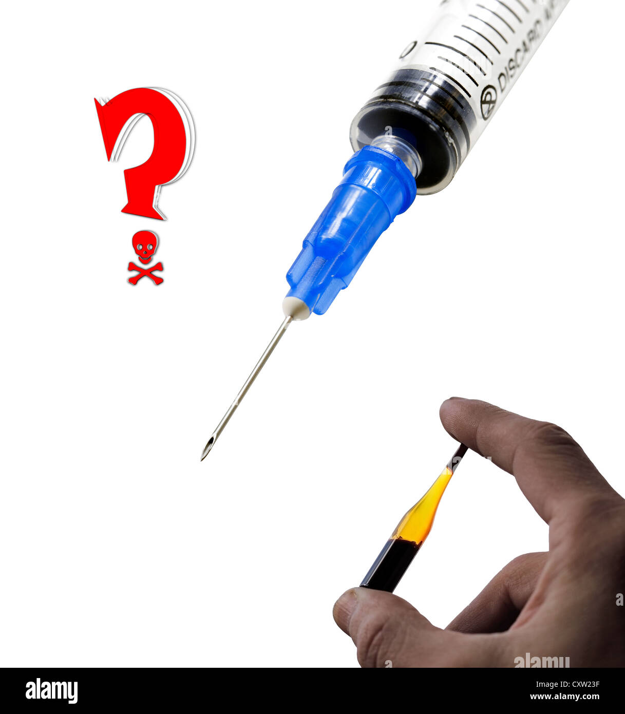 The concept of harm and benefit of drug and medical injections Stock ...