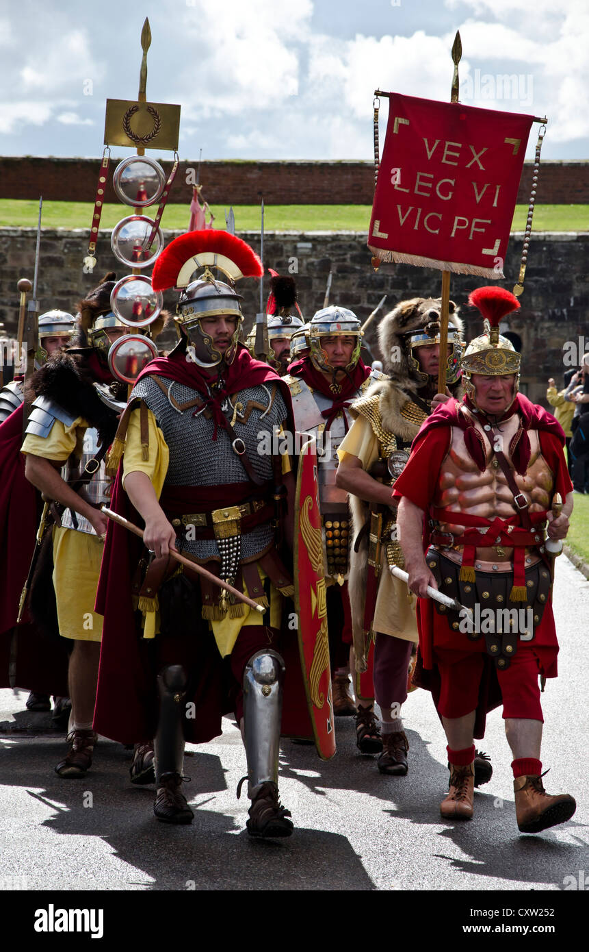 Men in Roman period military dress at an historic event at Fort George ...