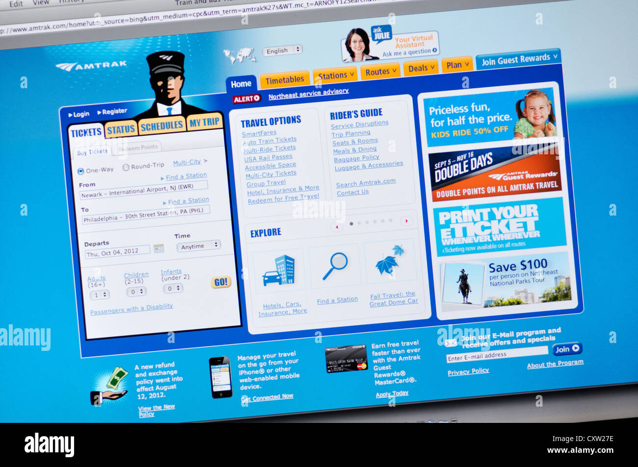 Amtrak website - online train tickets in the US Stock Photo - Alamy