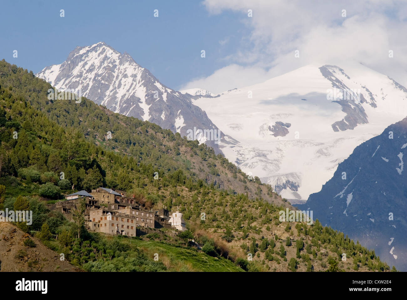 A view of the village of Kardang from the Himalayan town of Keylong ...