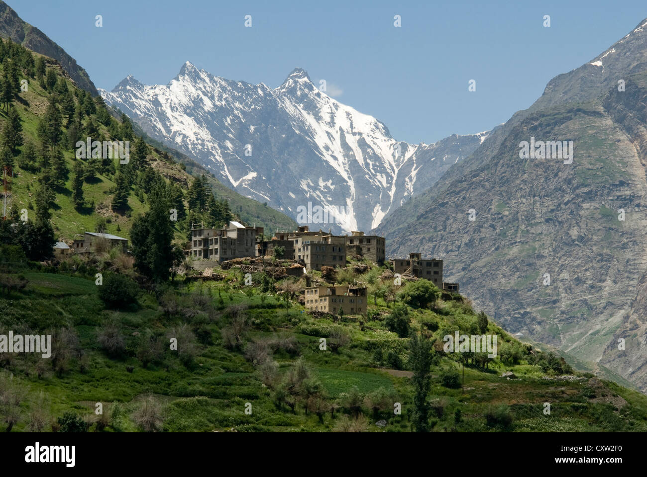 A view of the village of Kardang from the Himalayan town of Keylong ...