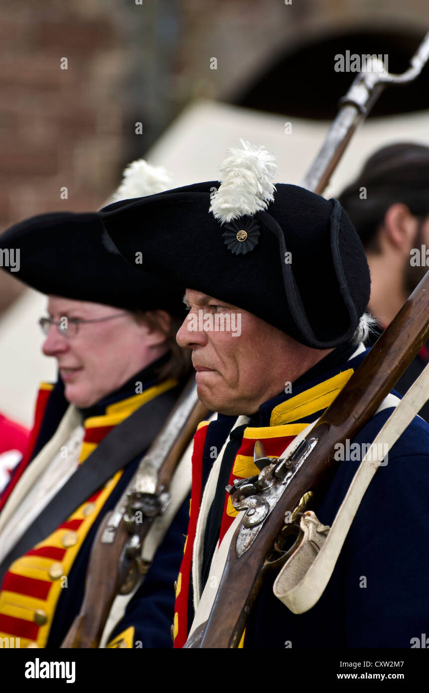 Men in 17th century military dress at an historic event at Fort George ...