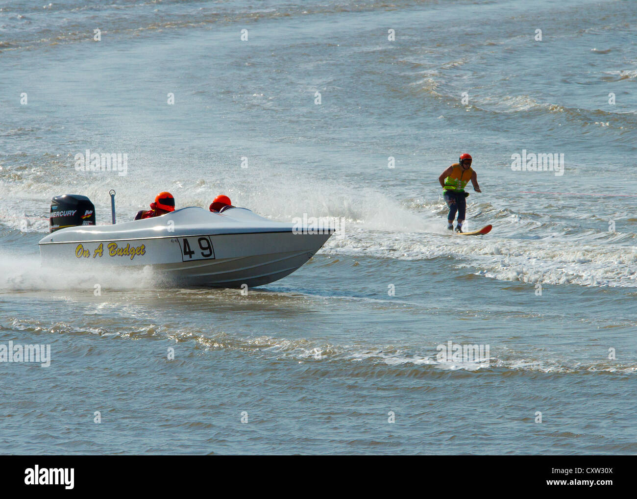 British Waterski Racing race Weston Super Mare with racing boat and ...