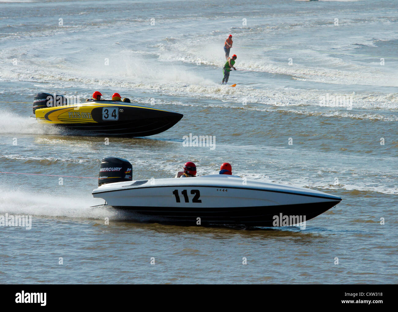British Waterski Racing race Weston Super Mare with racing boat and ...
