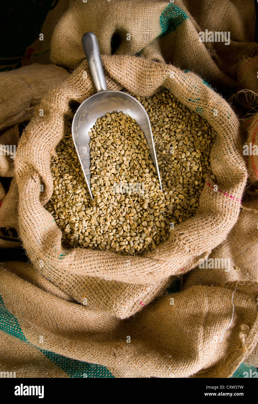 Bags with raw coffee beans hi-res stock photography and images - Alamy
