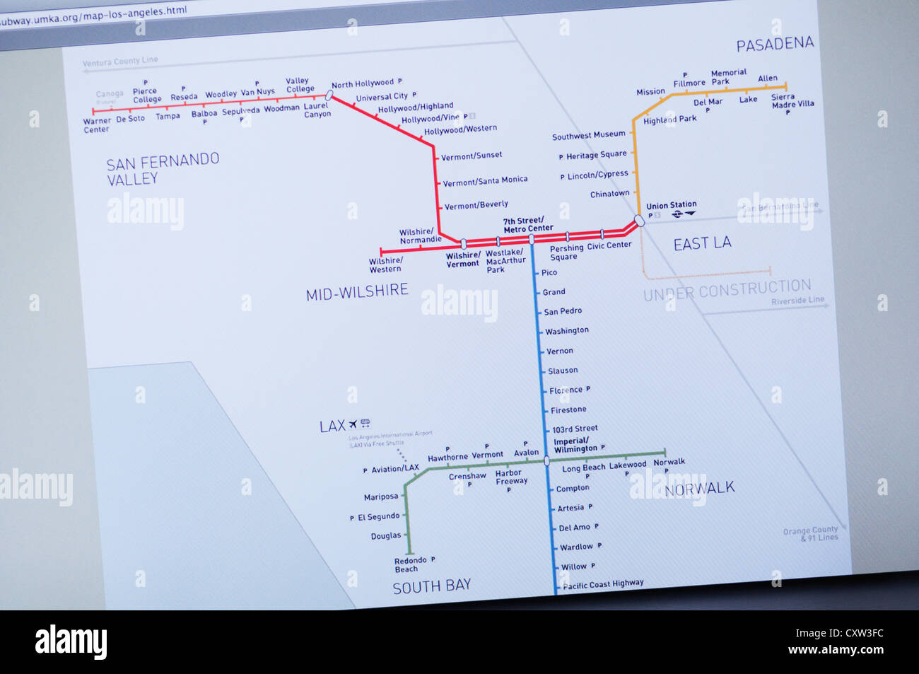 Los Angeles subway website - online map Stock Photo - Alamy