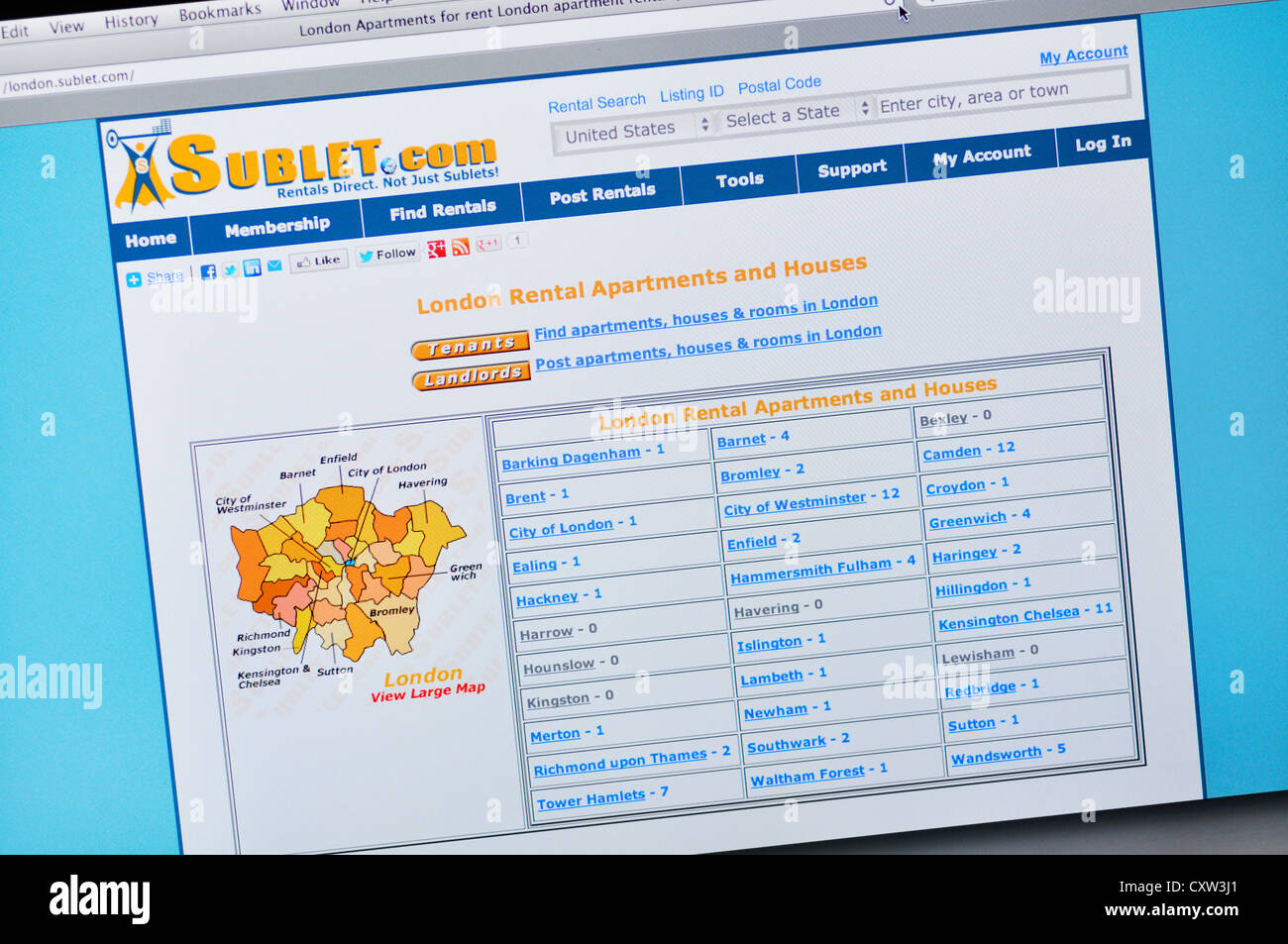 Sublet website - house and apartment rentals Stock Photo - Alamy