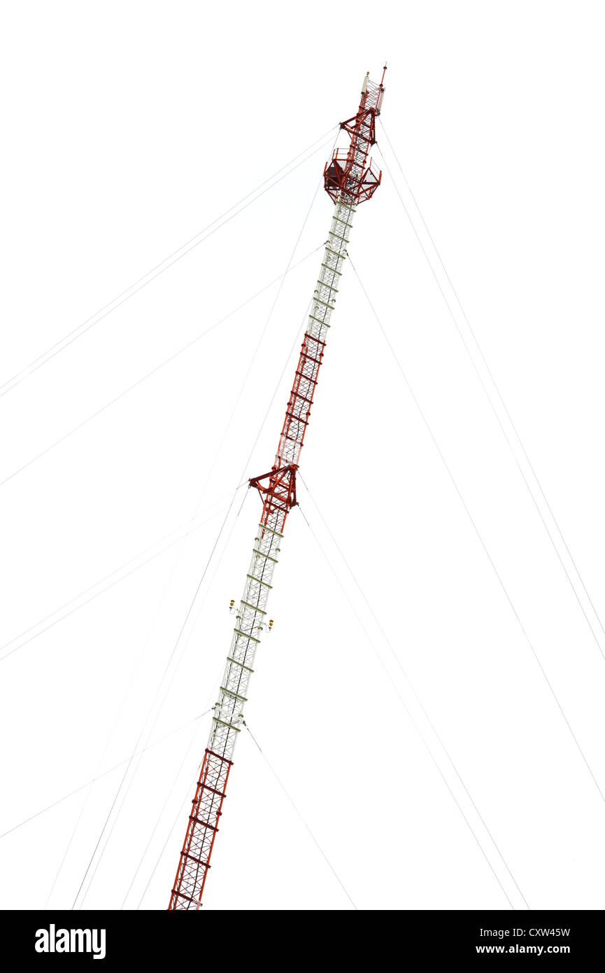 Telecommunications tower isolated on white background Stock Photo - Alamy