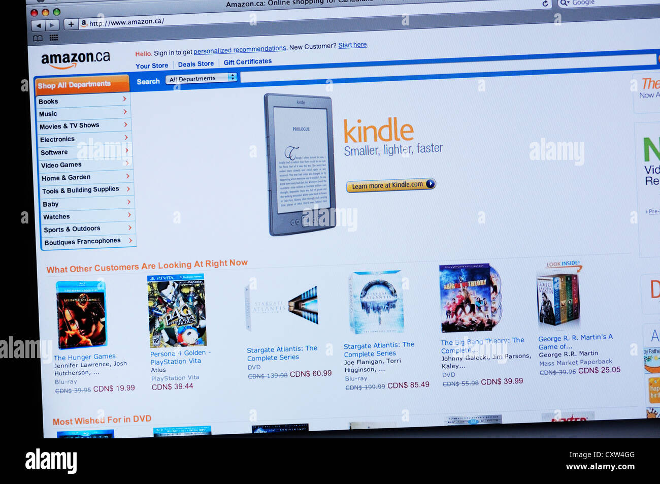 Amazon Canada website - Kindle Stock Photo - Alamy