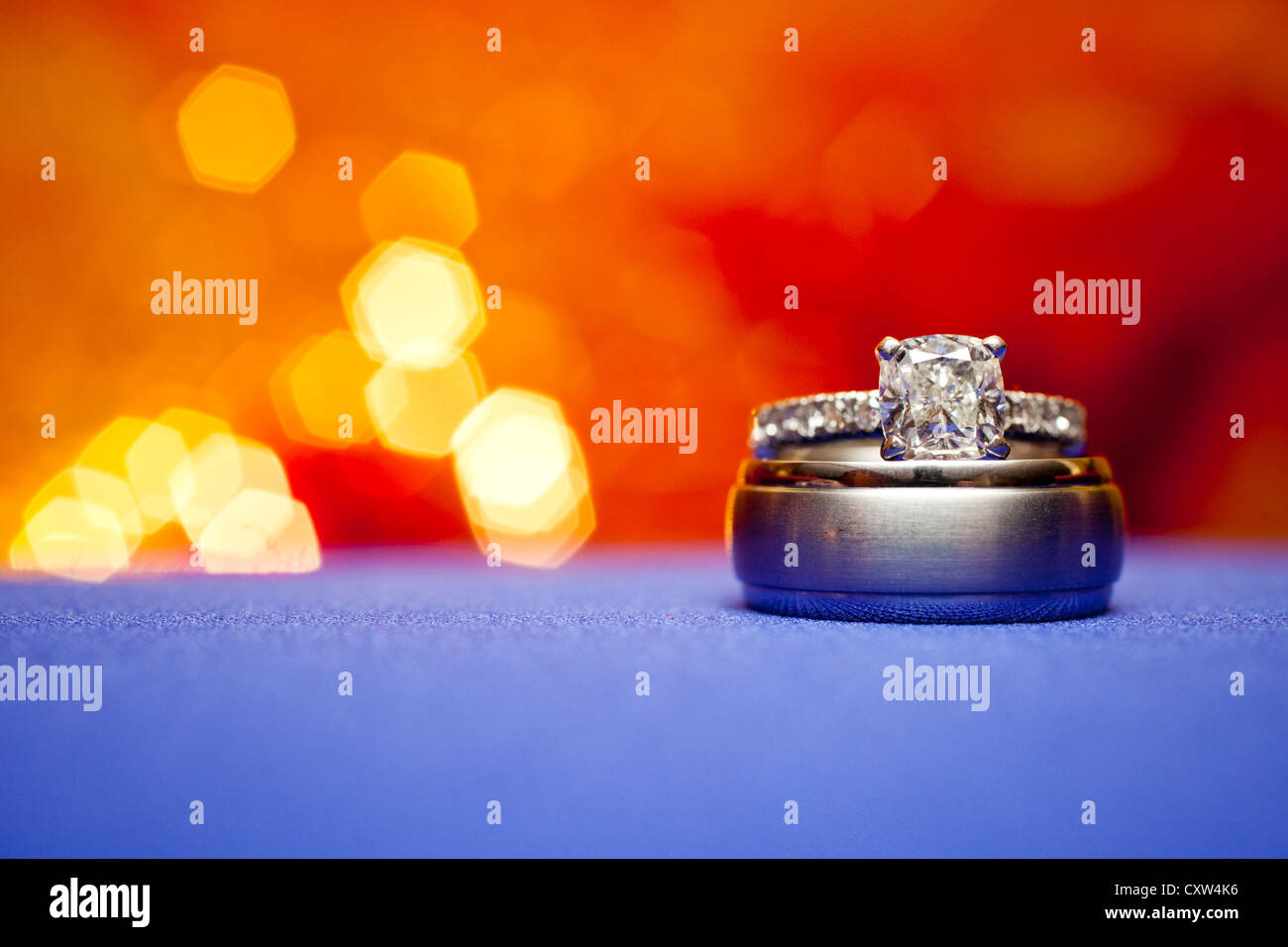 Newly married. Wedding rings of the bride and groom from a beautiful ...