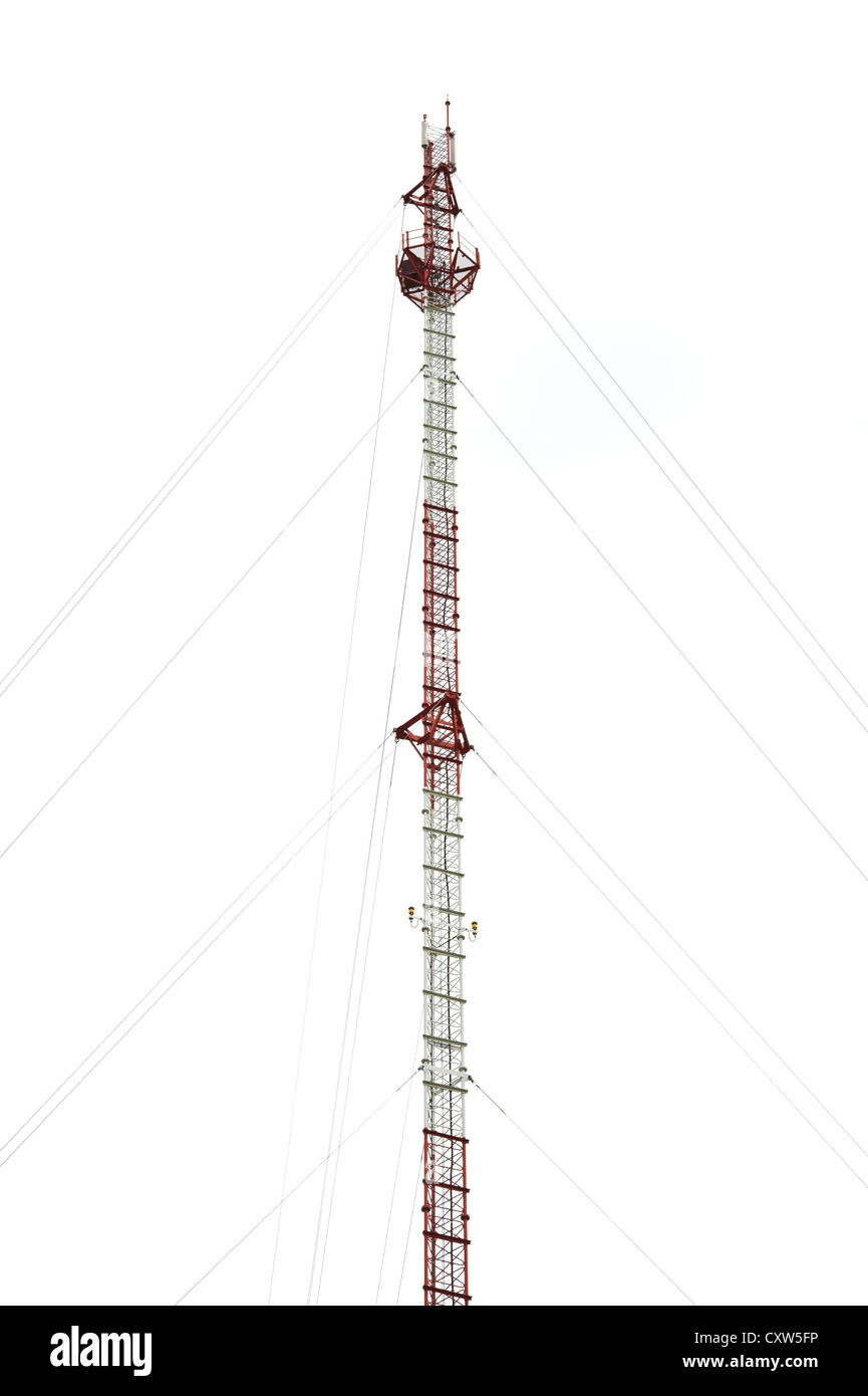 Telecommunications tower isolated on white background Stock Photo - Alamy