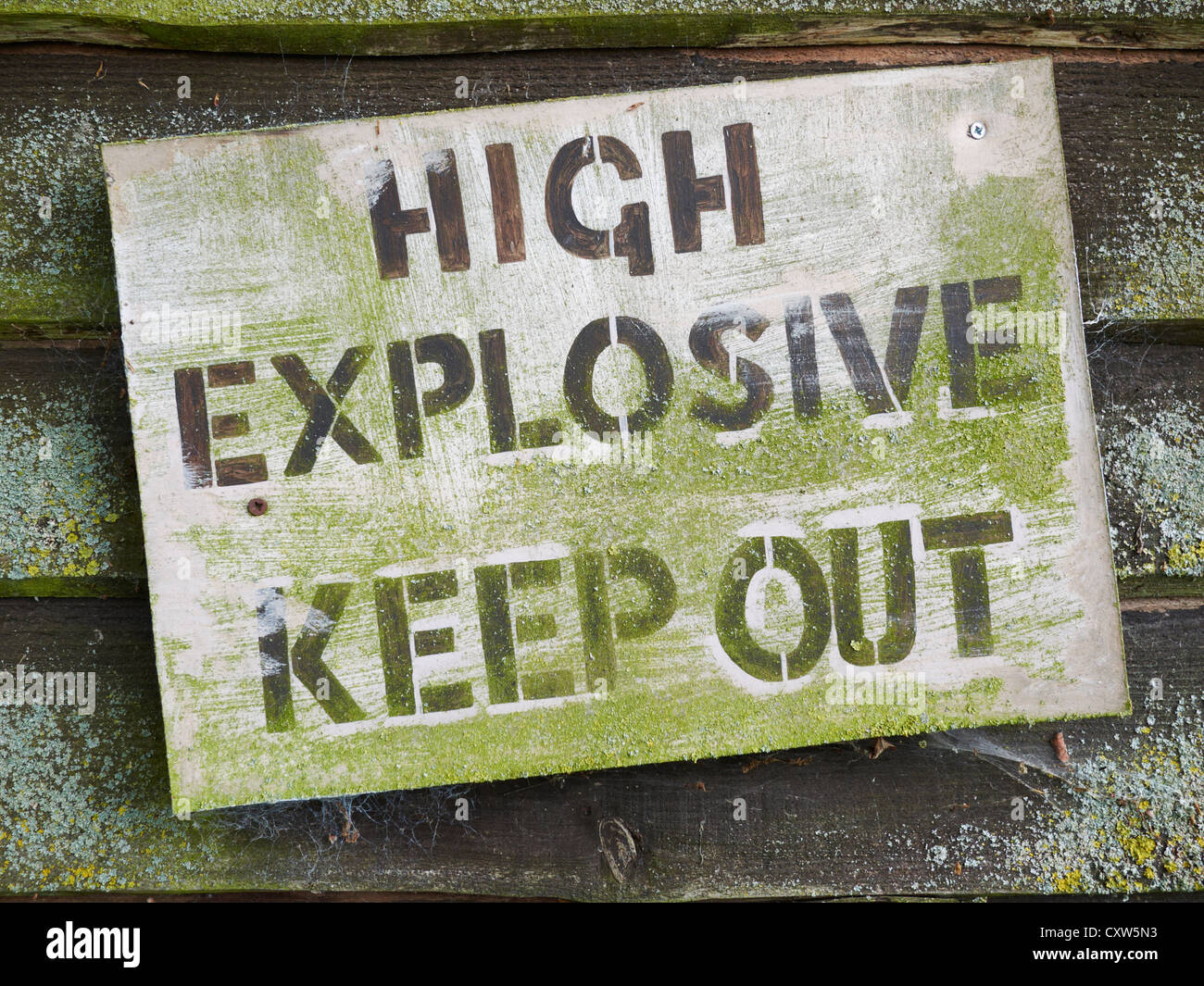 Wooden High Explosive Keep Out Sign Stock Photo - Alamy