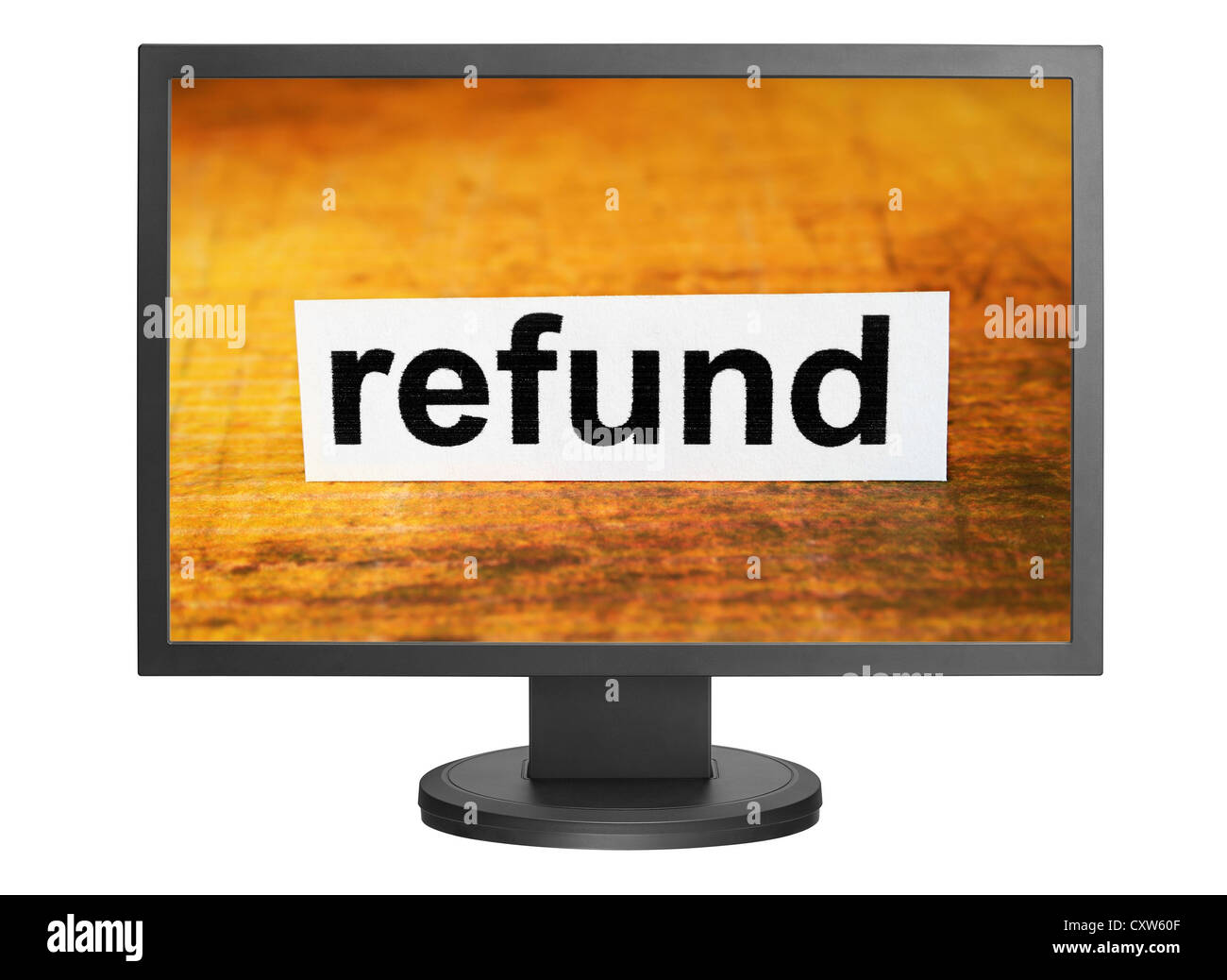 Refund text on monitor Stock Photo - Alamy