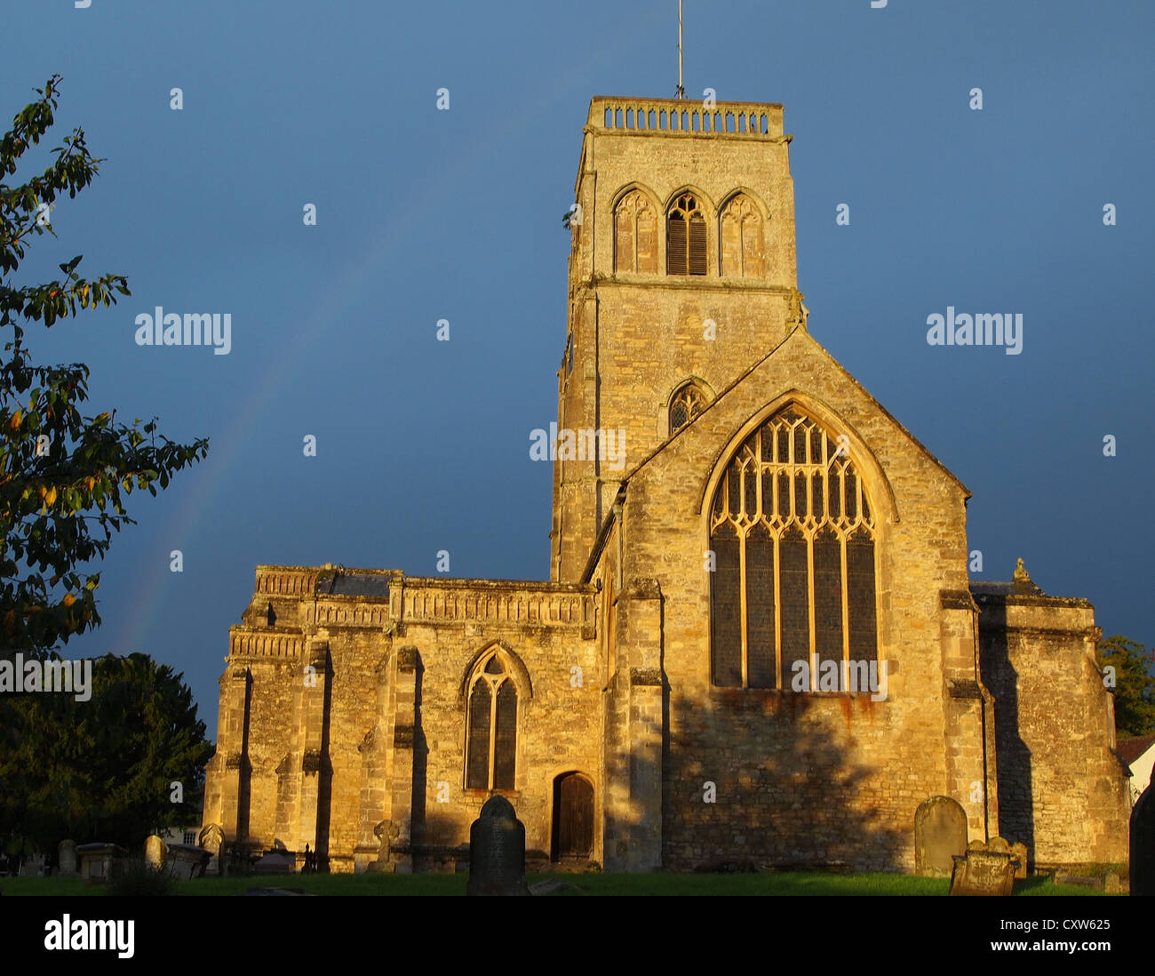 St Mary's church in the early morning light in Wedmore Somerset ...