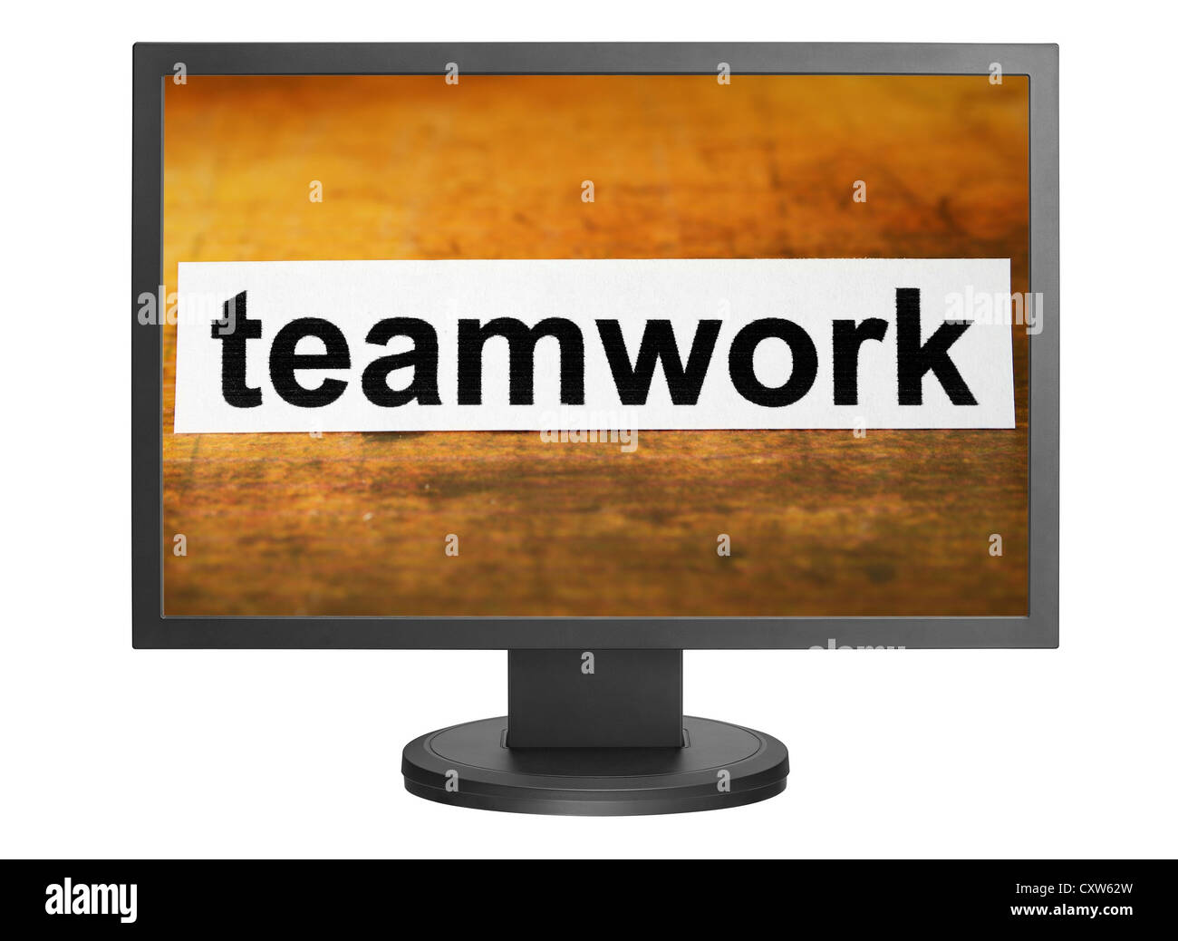 Teamwork text on monitor Stock Photo - Alamy