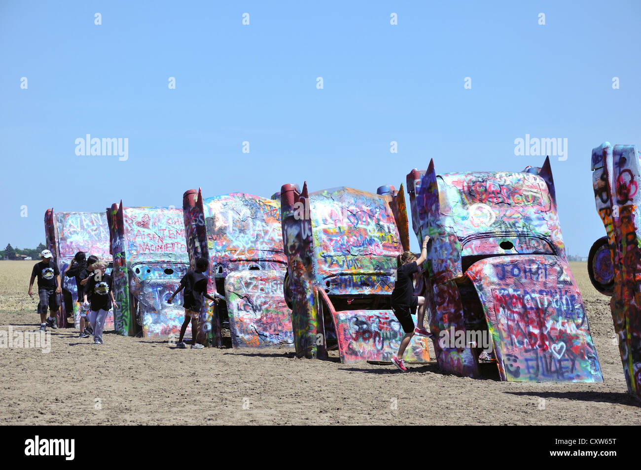 Cadillac Ranch along the historic Route 66, Amarillo, Texas, USA Stock ...