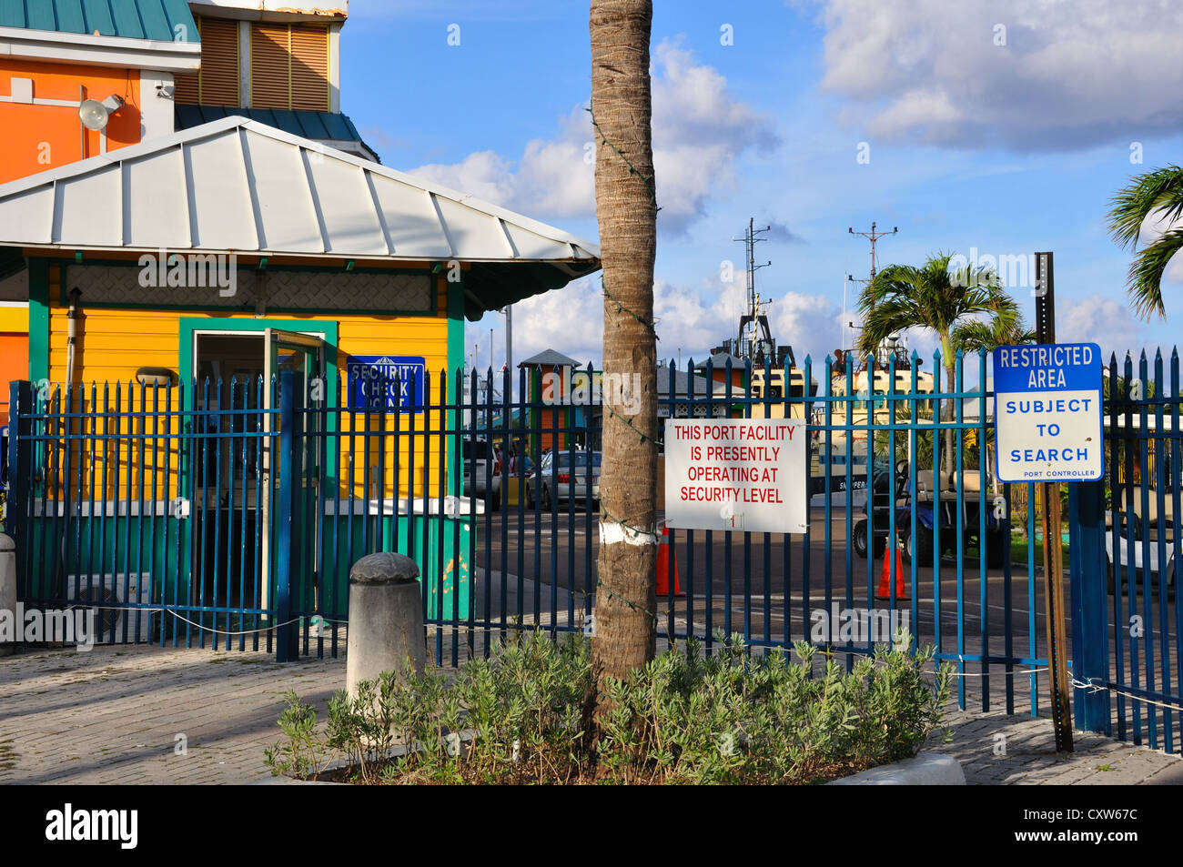 Restricted area sign at port entry, Nassau, Bahamas Stock Photo - Alamy