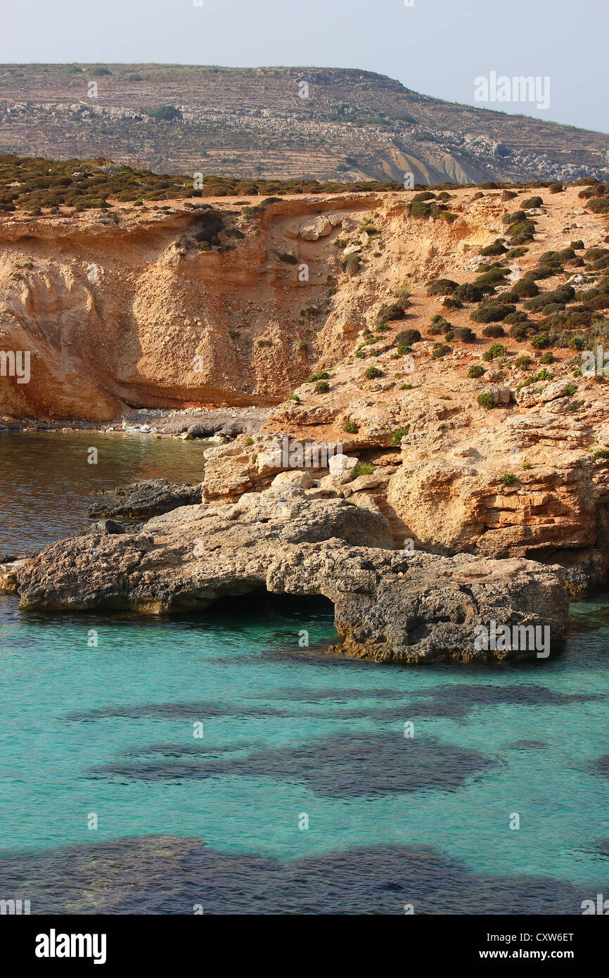 Malta, a picture of the beautiful Blue Lagoon, blue water, rocks ...