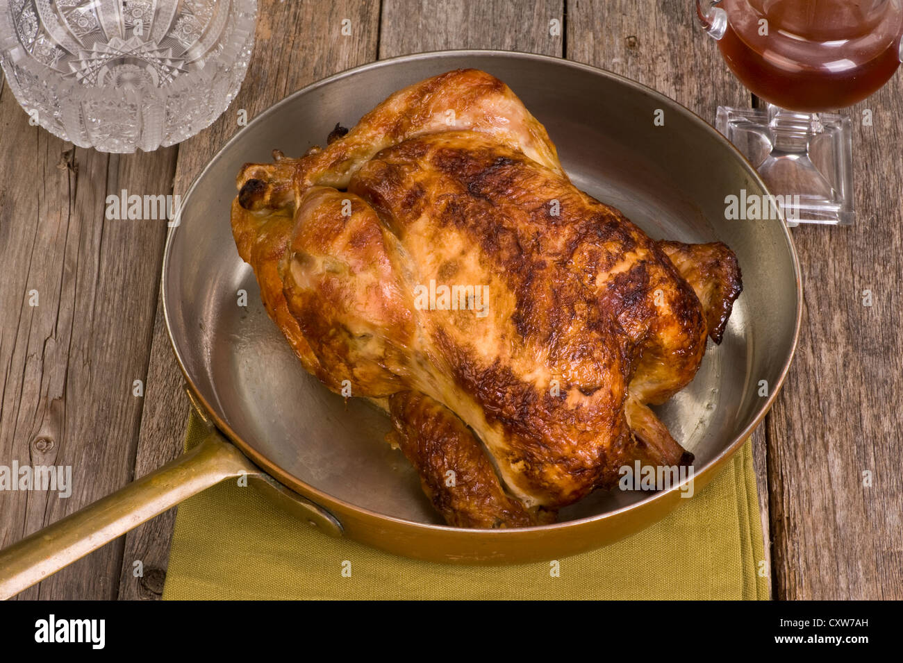Roasted Chicken in Copper pan Stock Photo - Alamy