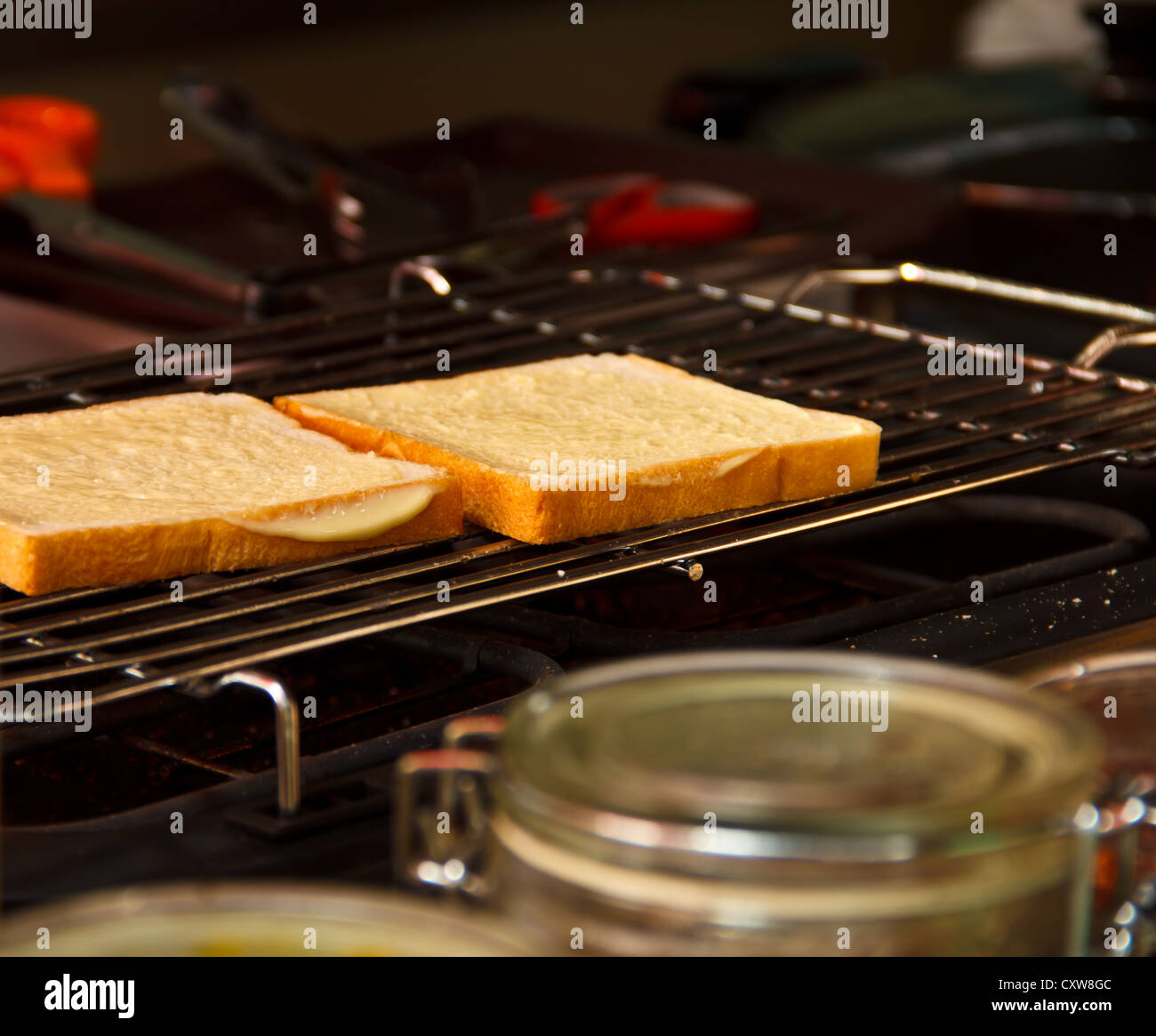 Bread on the electric grill Stock Photo - Alamy