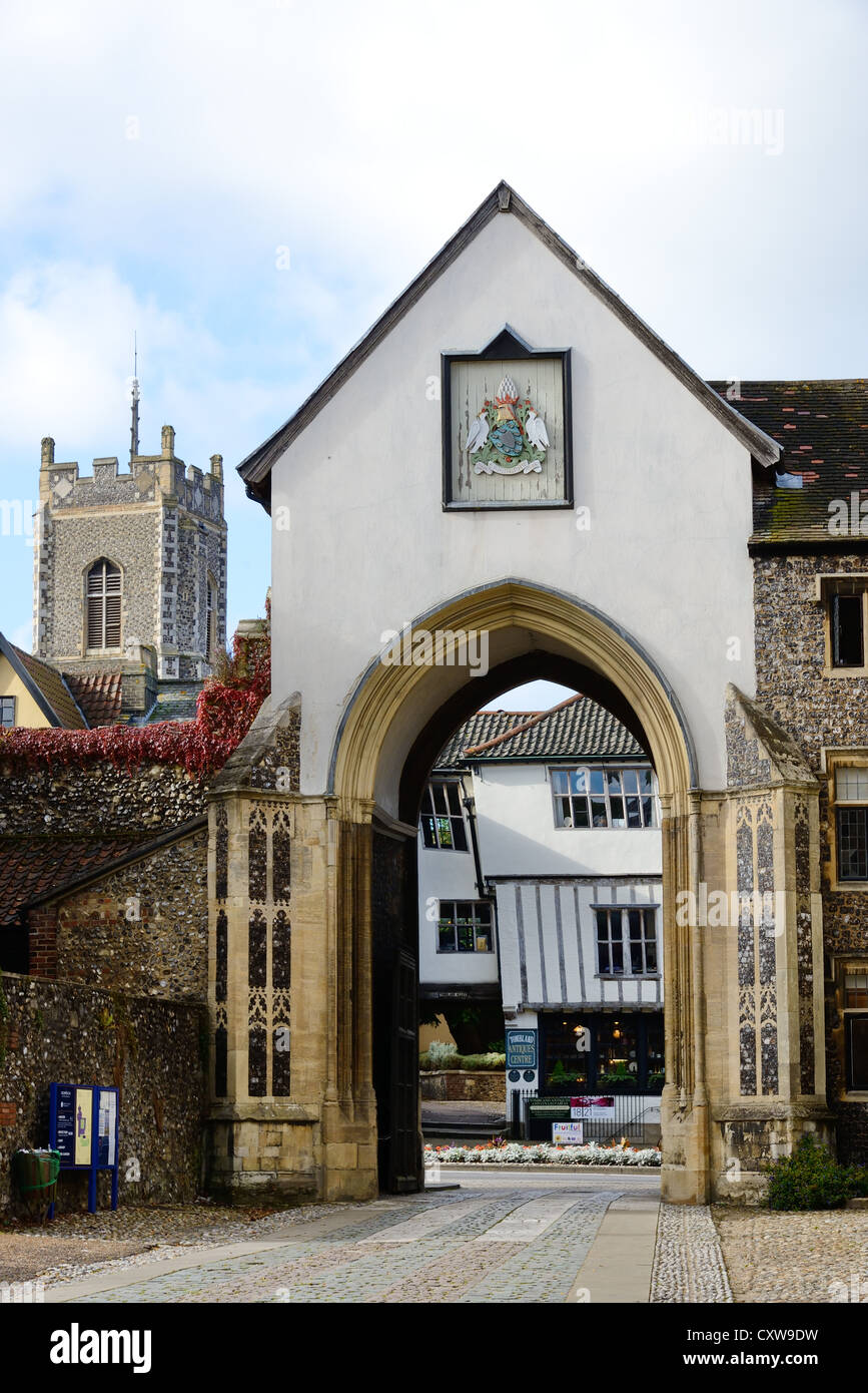 View of crooked house through the Erpingham, or West, Gate Stock Photo ...