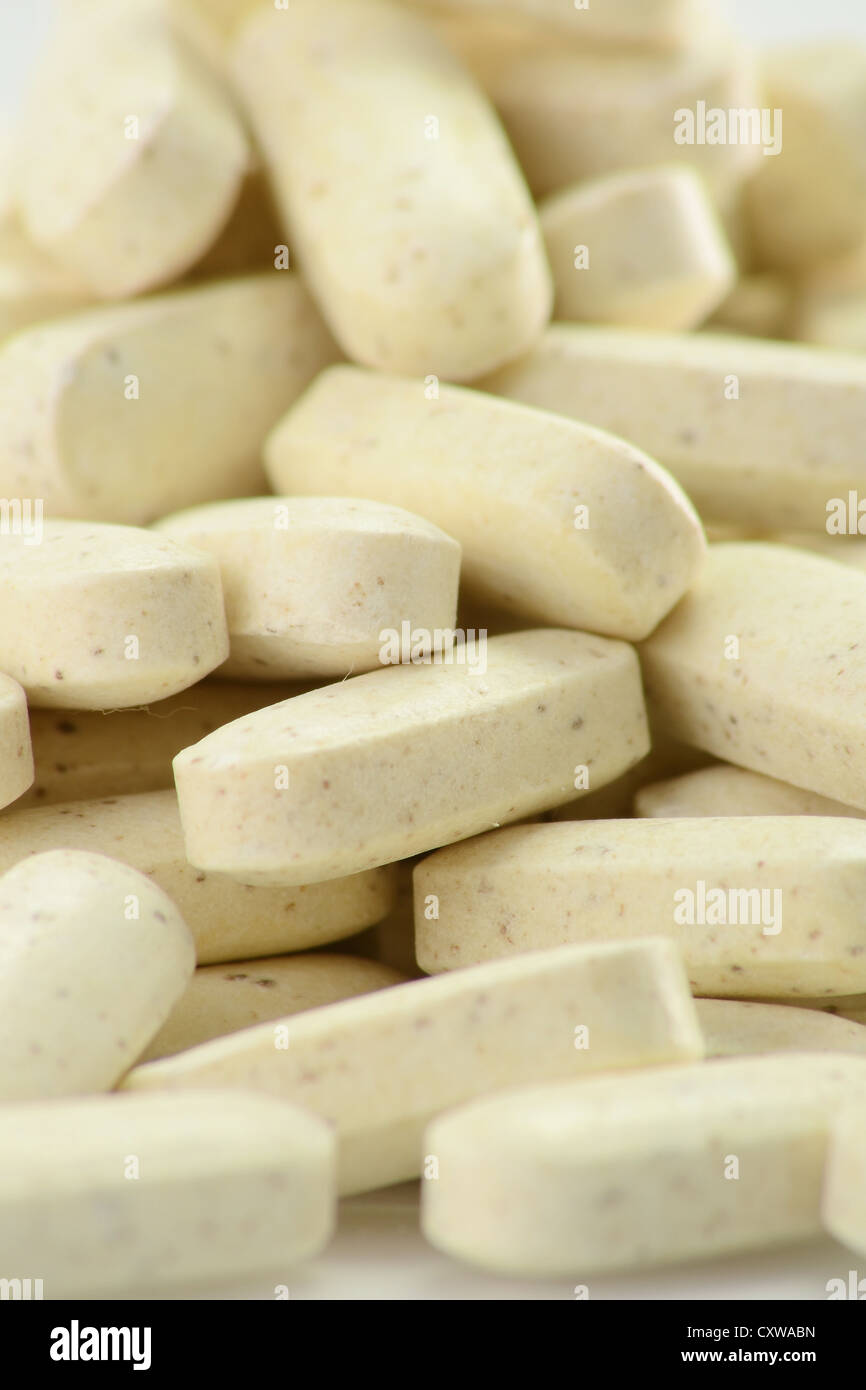 Composition with dietary supplement tablets Stock Photo - Alamy