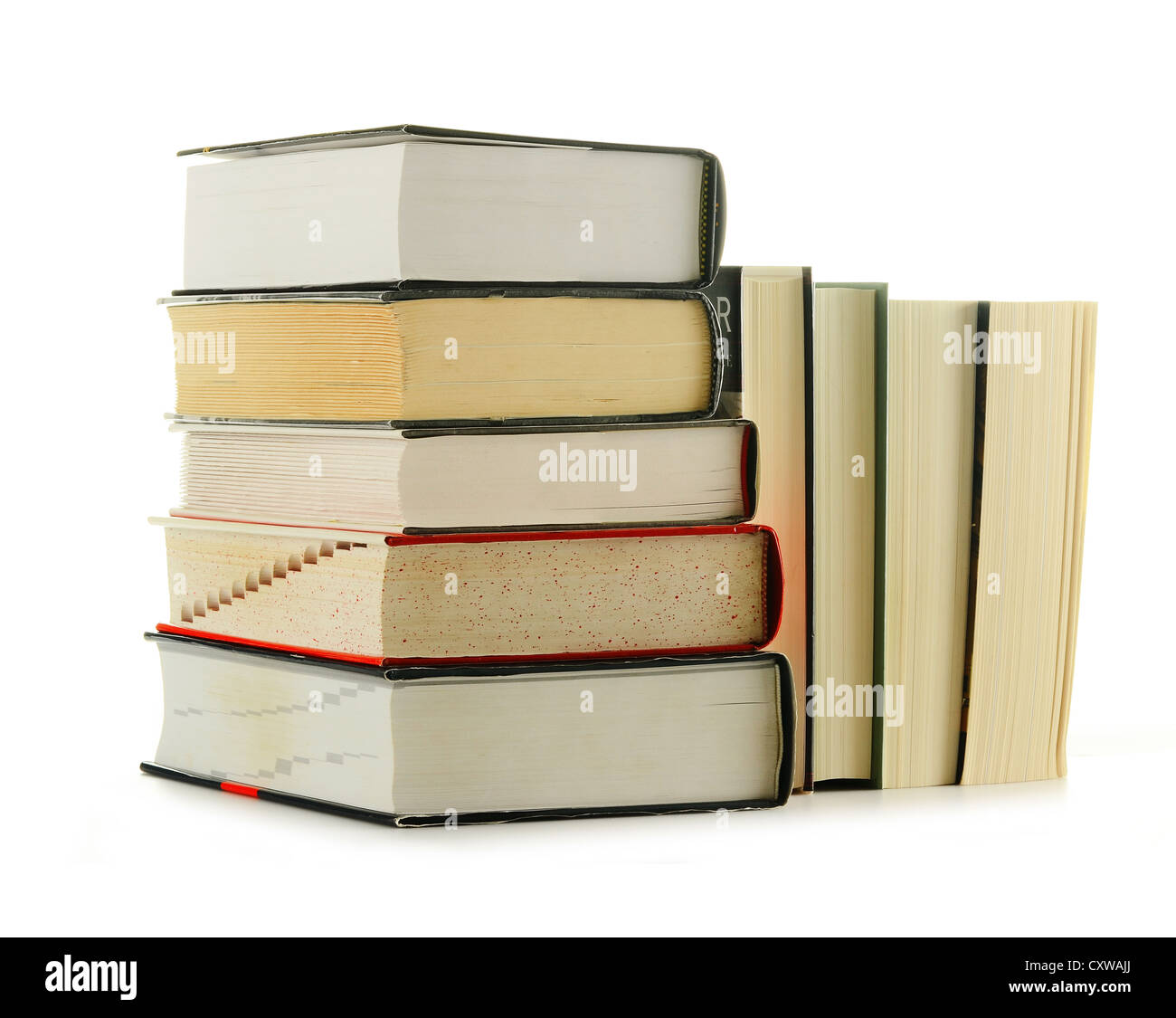 Composition with books on white background Stock Photo - Alamy