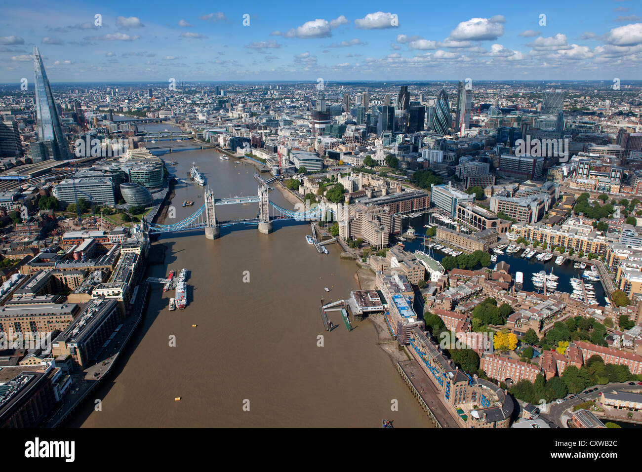 Tower Bridge over the River Thames and the City of London with the ...