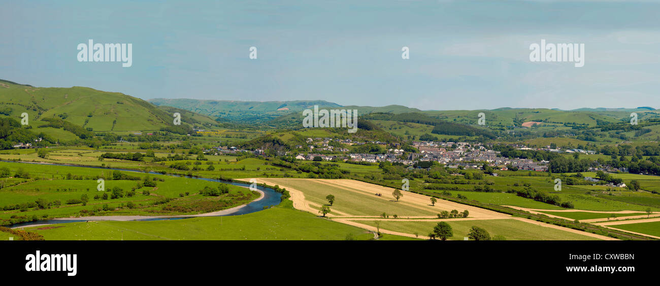 A view from a hill top showing the town of machynlleth, powys, and the ...