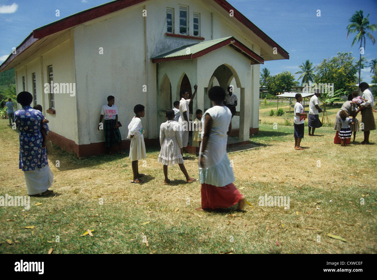 Fiji, church and church goers Stock Photo - Alamy