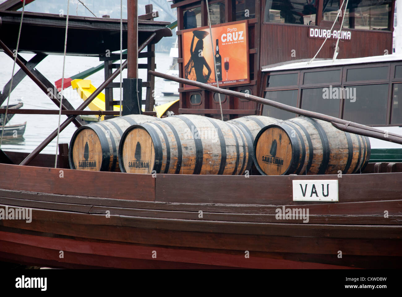 Port barrels on a ship on the river Douro Porto Oporto Portugal Stock ...