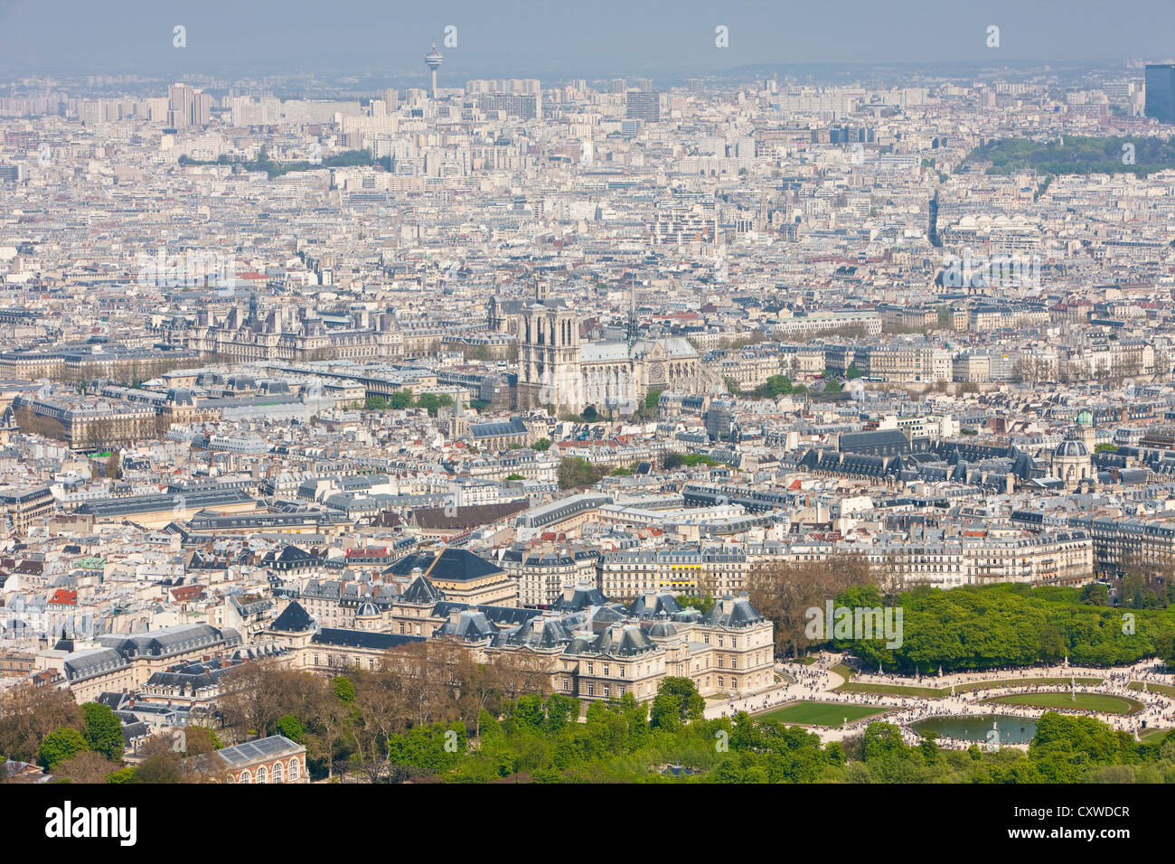 Aerial view of Paris with the gardens of the Senat, France Stock Photo ...