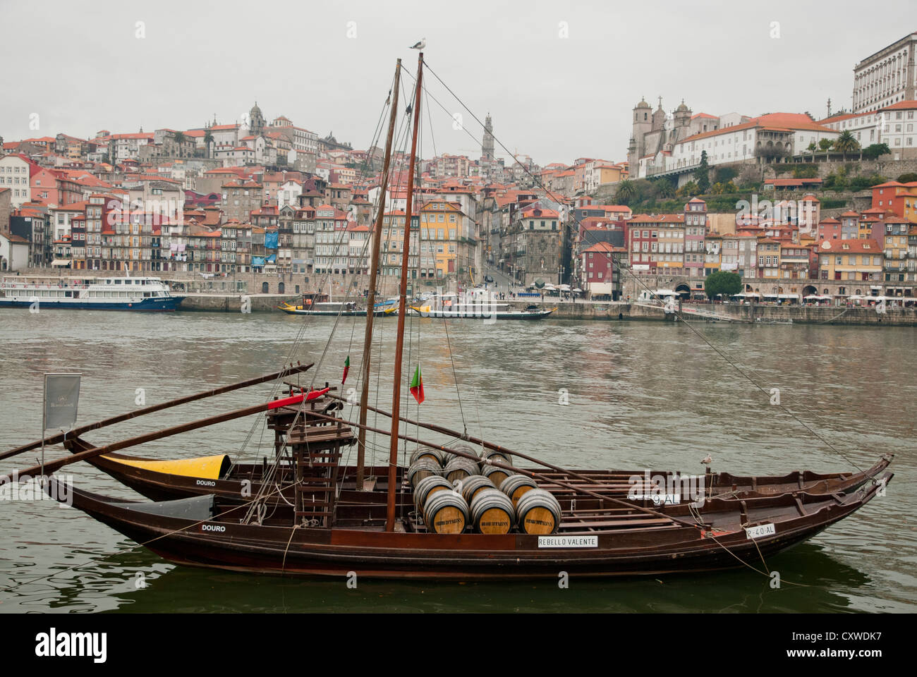 Port barrels on a ship on the river Douro Porto Oporto Portugal Stock ...