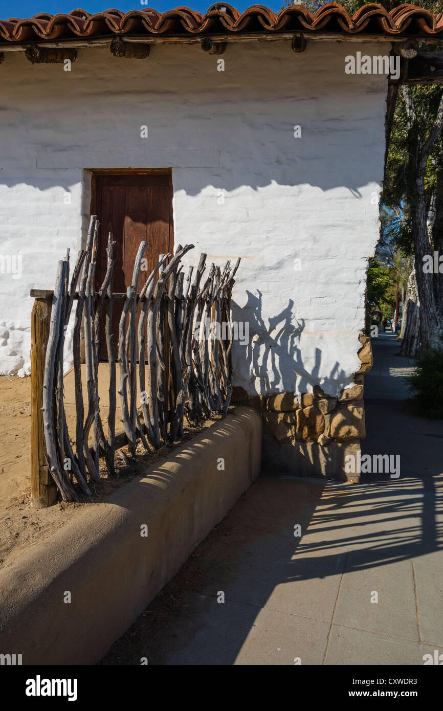 View of a primitive wooden fence constructed of tree branches at the El ...