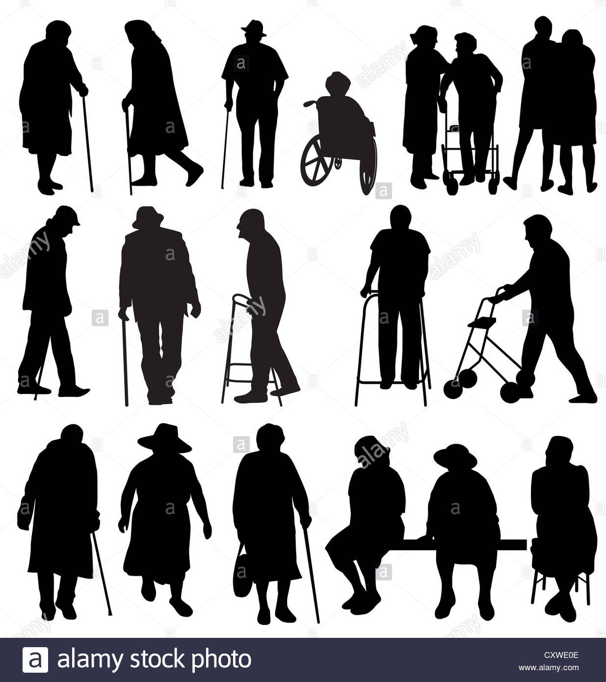 Elderly People Silhouettes Stock Photos & Elderly People Silhouettes ...