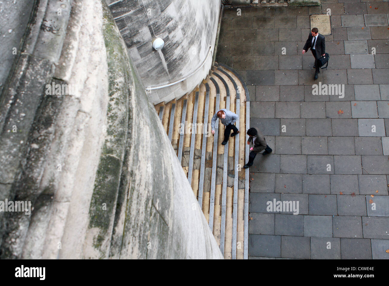 looking down from Waterloo Bridge, in London, as people approach the ...