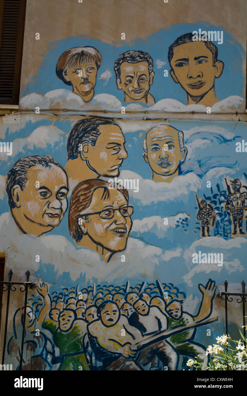 Mural on a house depicts political leaders Stock Photo - Alamy