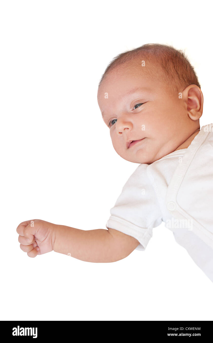 Cute little baby-boy lying on bed, isolated on white Stock Photo - Alamy