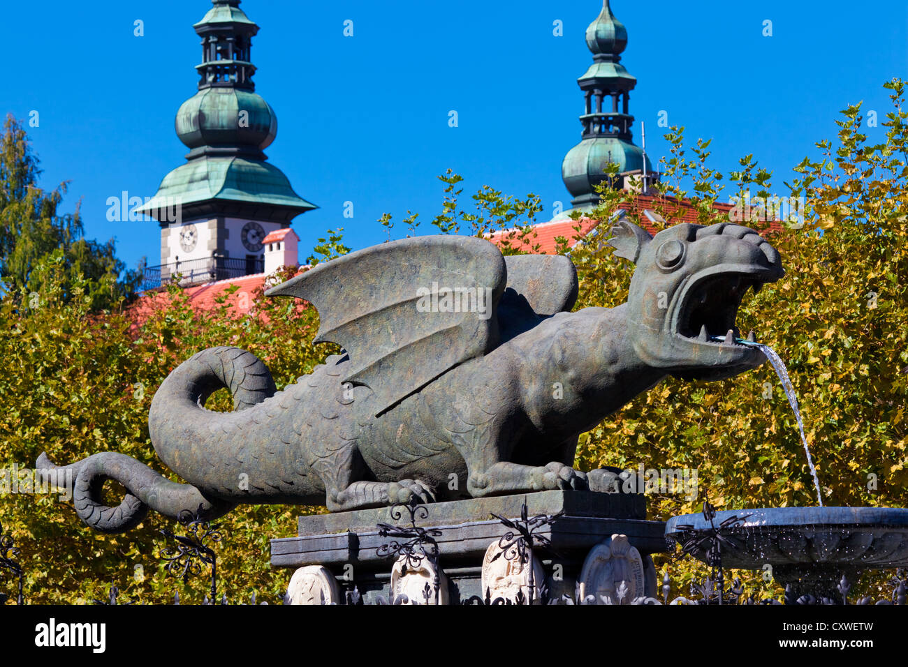 Lindworm Fountain - symbol of the city Klagenfurt in Austria Stock ...
