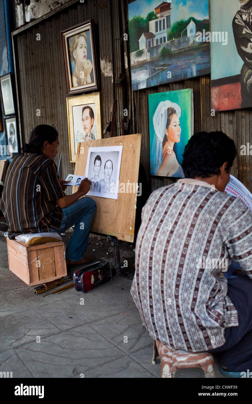Portrait Artist in the Streets of Jakarta, Indonesia Stock Photo - Alamy